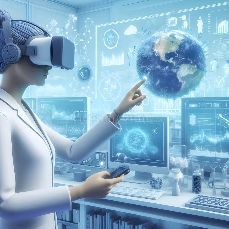 3d Flat Icon As Climate Scientist with VR Headset and Climate Models in ...