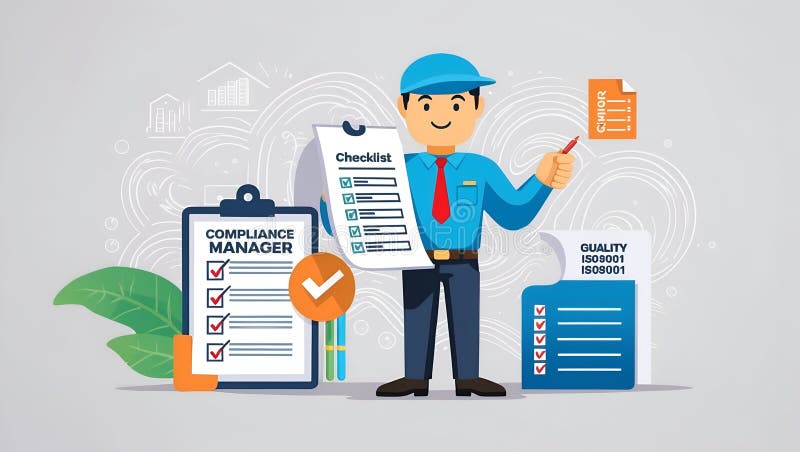 3d Flat Icon As Compliance Manager with Checklist and Lock Concept As ...