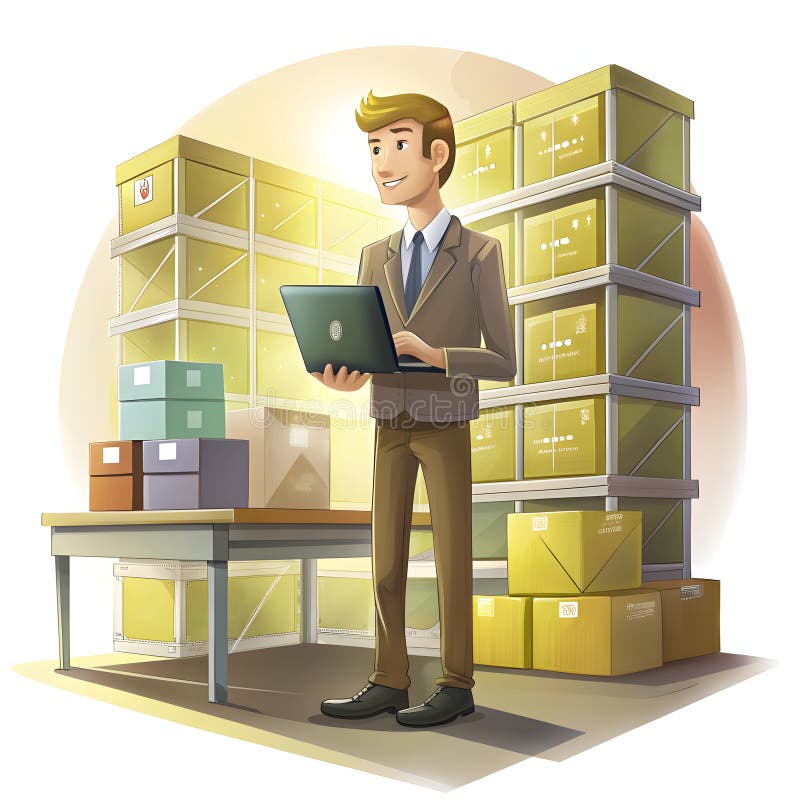 3d Flat Icon As Distribution Manager with Laptop and Shipping Labels in ...