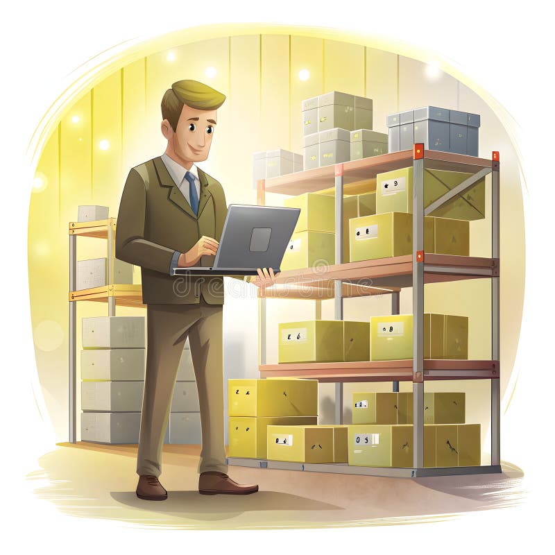 3d Flat Icon As Distribution Manager with Laptop and Shipping Labels in ...