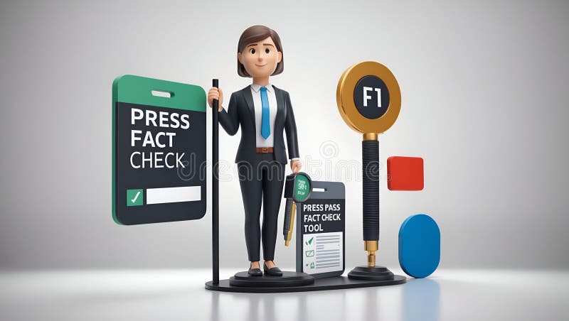 3d Flat Icon As Journalist with Press Pass and Fact Check Tool Concept ...