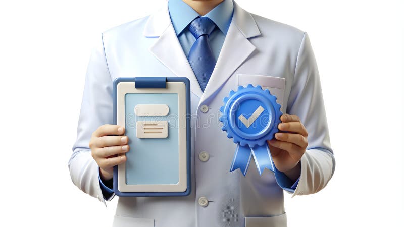 3d Flat Icon As Laboratory Analyst with ISO Badge and Test Data Concept ...