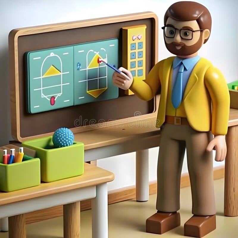 3d Flat Icon As Math Teacher with Digital Board and Students in ...