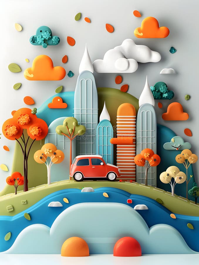 3d Flat Icon As Morning Drive and Evening Wind Down Concept As a View ...