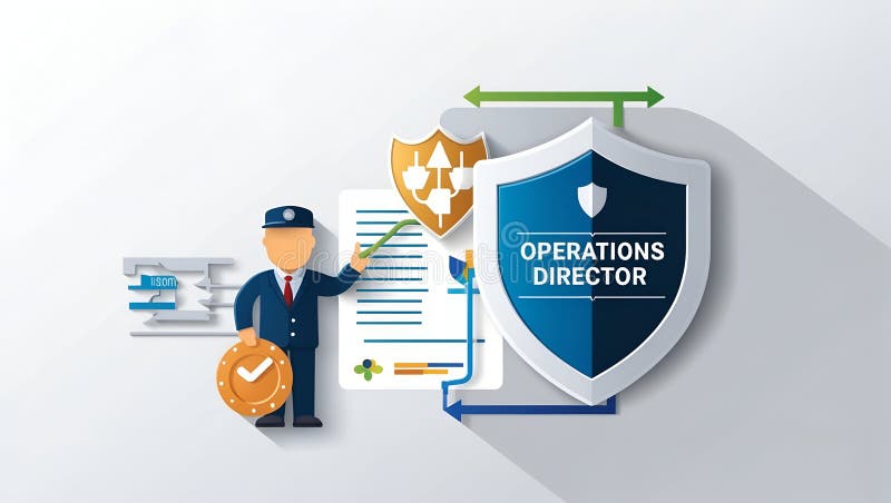 3d Flat Icon As Operations Director with Process Flow and Shield ...
