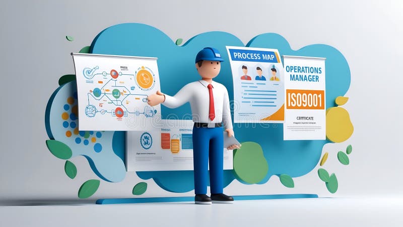 3d Flat Icon As Operations Manager with Process Map and Certificate ...