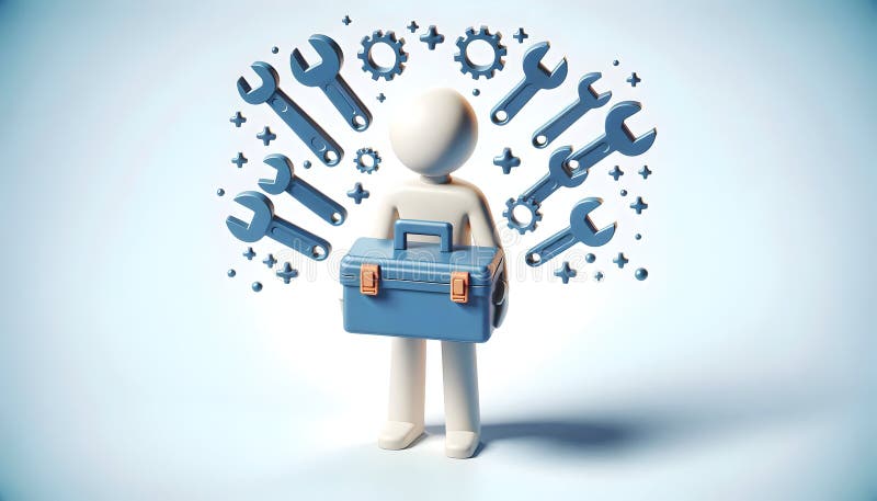 3d Flat Icon As Person with Magic Toolbox and Floating Wrenches Concept ...