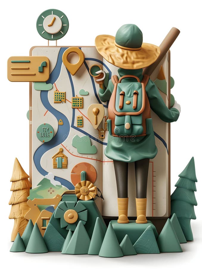 3d Flat Icon As Planner with Map and Growth Chart Concept As a Business ...