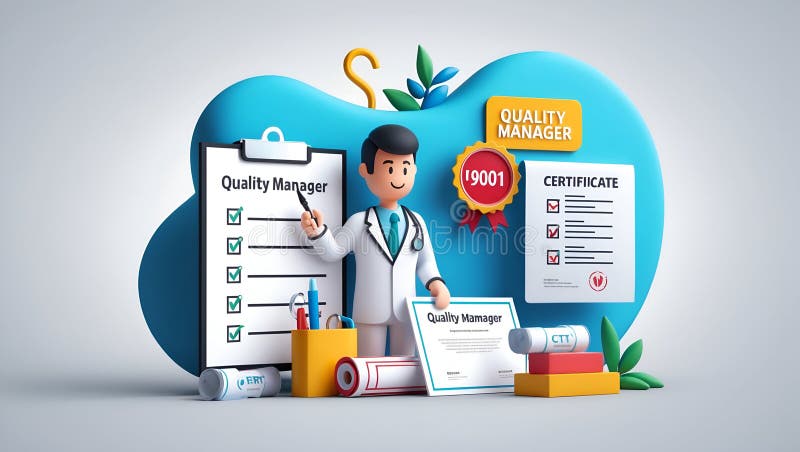 3d Flat Icon As Quality Manager with Checklist and Certificate Concept ...
