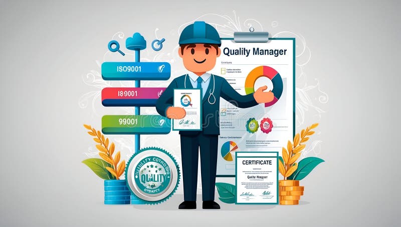 3d Flat Icon As Quality Manager with Quality Control Chart and ...
