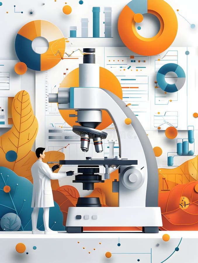 3d Flat Icon As Research Team with Microscope and Data Sheets Concept ...