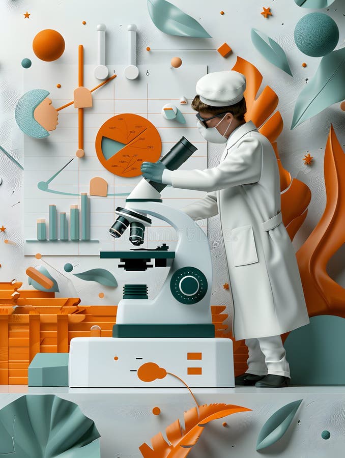 3d Flat Icon As Researcher with Microscope and Data Concept As a ...