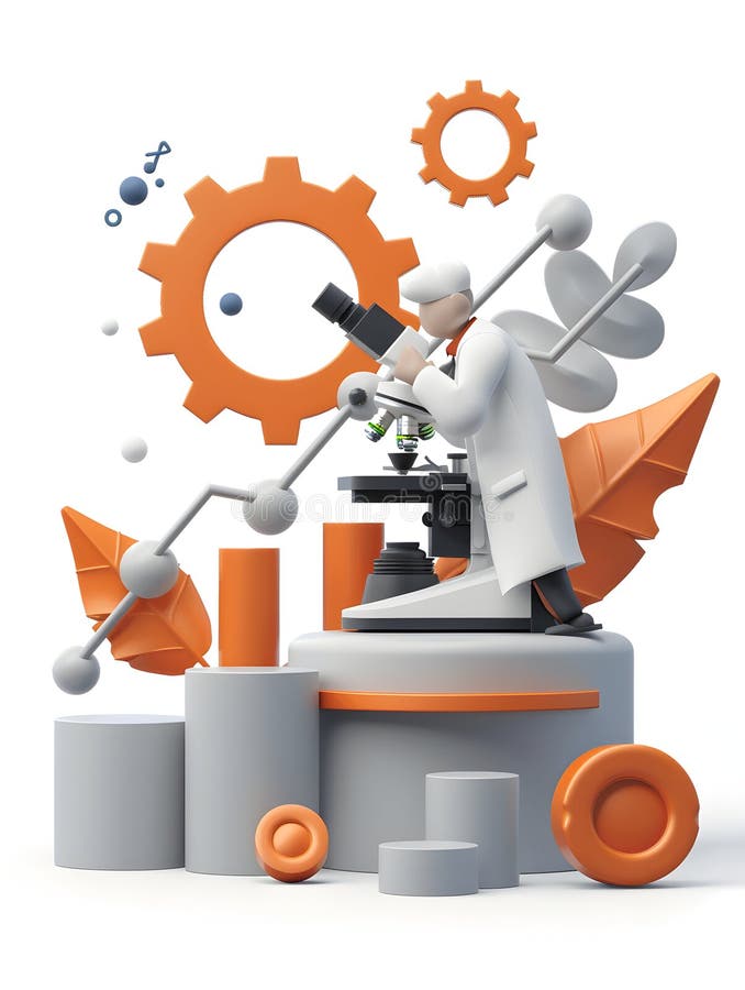 3d Flat Icon As Researcher with Microscope and Data Concept As a ...