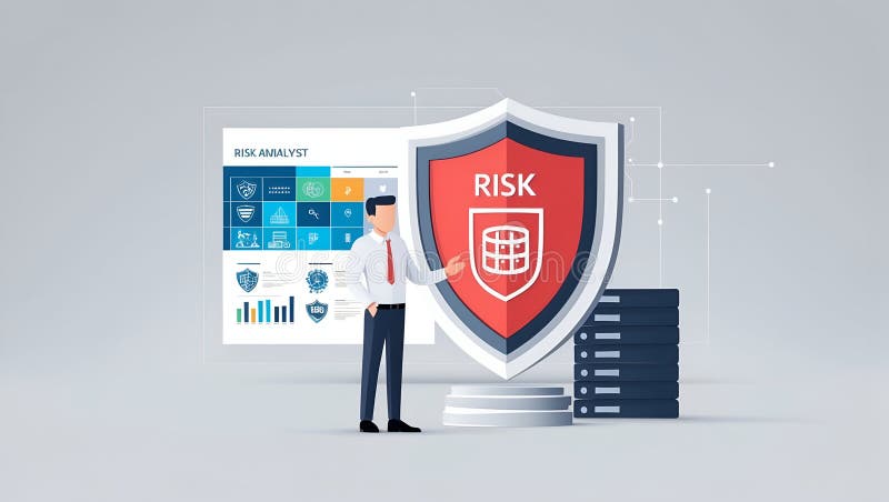 3d Flat Icon As Risk Analyst with Risk Matrix and Shield Concept As an ...