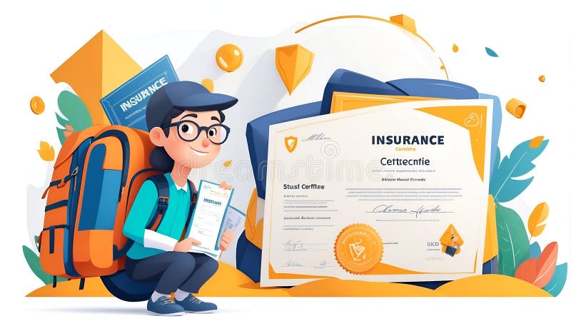 3d Flat Icon As Student with Backpack and Insurance Certificate Concept ...