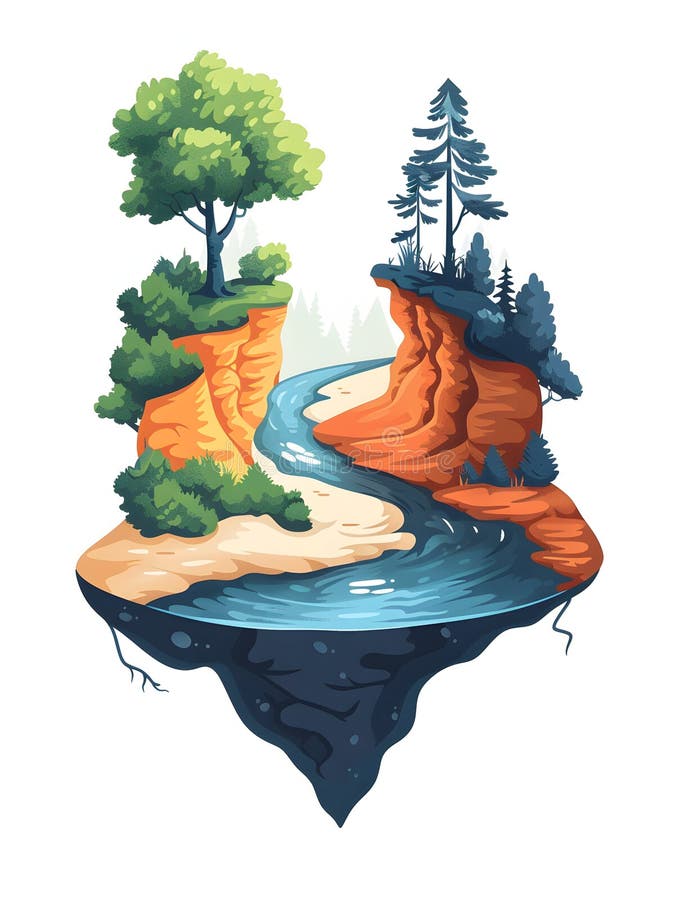3d Flat Icon As Summer and Winter River Concept As Half Tone Summer and ...