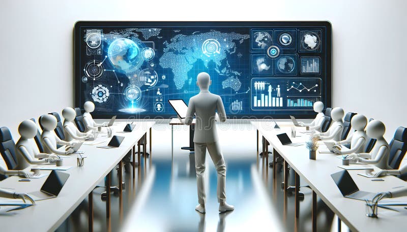 3d Flat Icon As Team Leader with Tablet and Strategy Map in High Tech ...