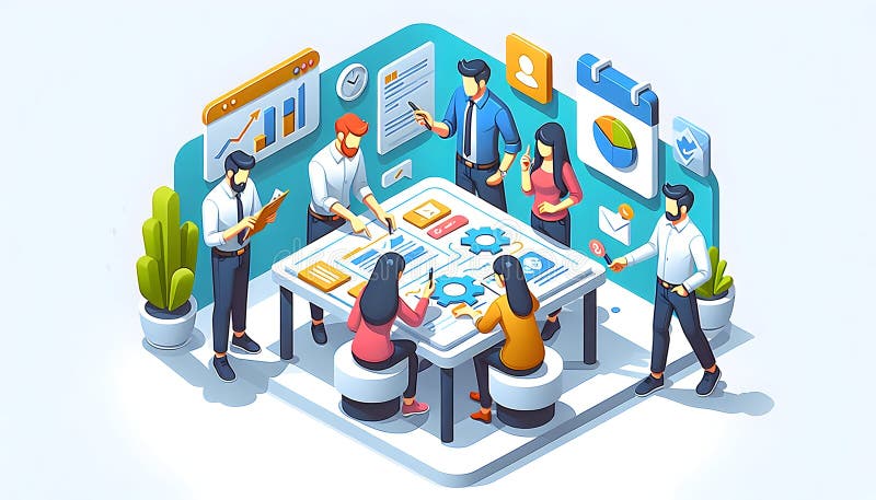 3d Flat Icon As Team Members Collaborating on a Project Plan Concept As ...