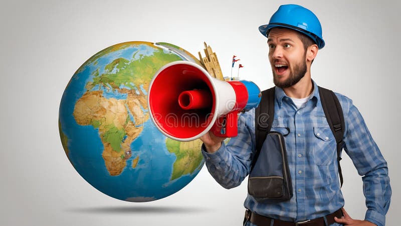 3d Flat Icon As Tour Guide with Map and Megaphone Concept As an Image ...