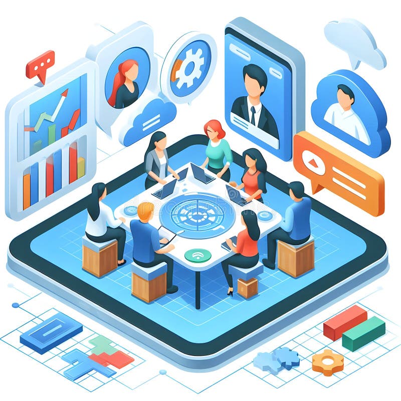 3d Flat Icon As Virtual Team Collaborating on a Digital Platform ...