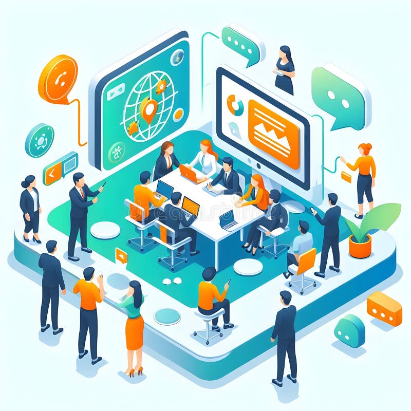 3d Flat Icon As Virtual Team Collaborating on a Digital Platform ...