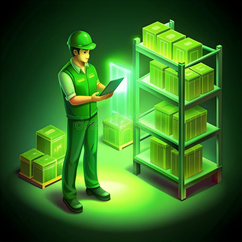 3d Flat Icon As Warehouse Assistant with Barcode Scanner and Inventory ...