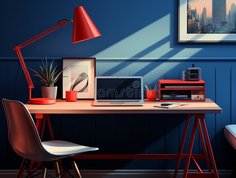 2D Flat Illustration of Modern Design Study Desk. Decorated with Simple ...