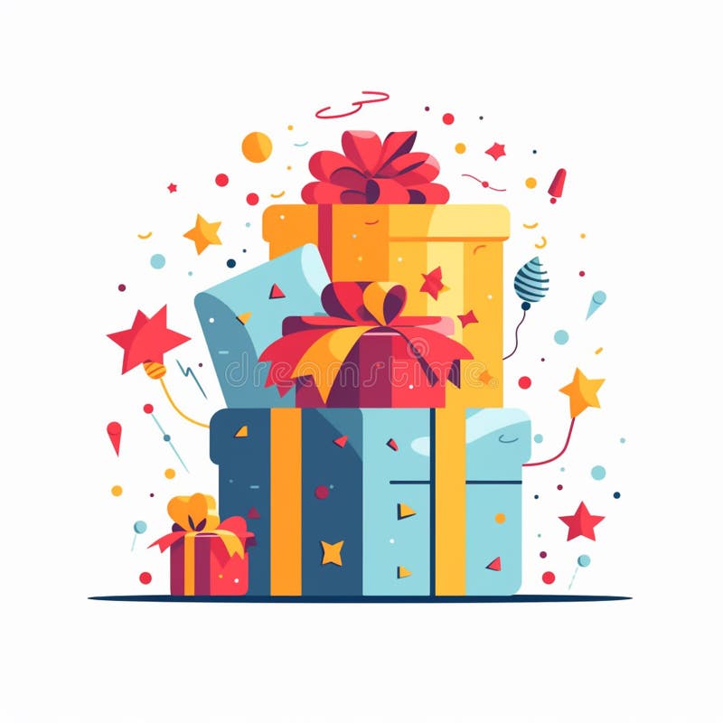 2D Flat Image of Beautifully and Colorfully Wrapped Gift Boxes. Stock ...