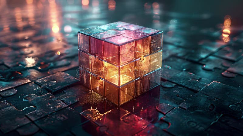 A 3D Floating Cube Made Up of Colorful Puzzle Pieces Symbolizing the ...