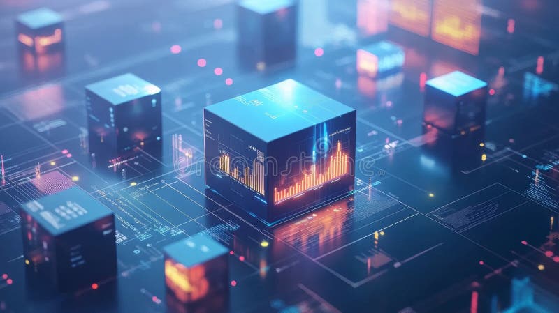 3D Floating Cubes and Graphs Representing Data Visualization Stock ...