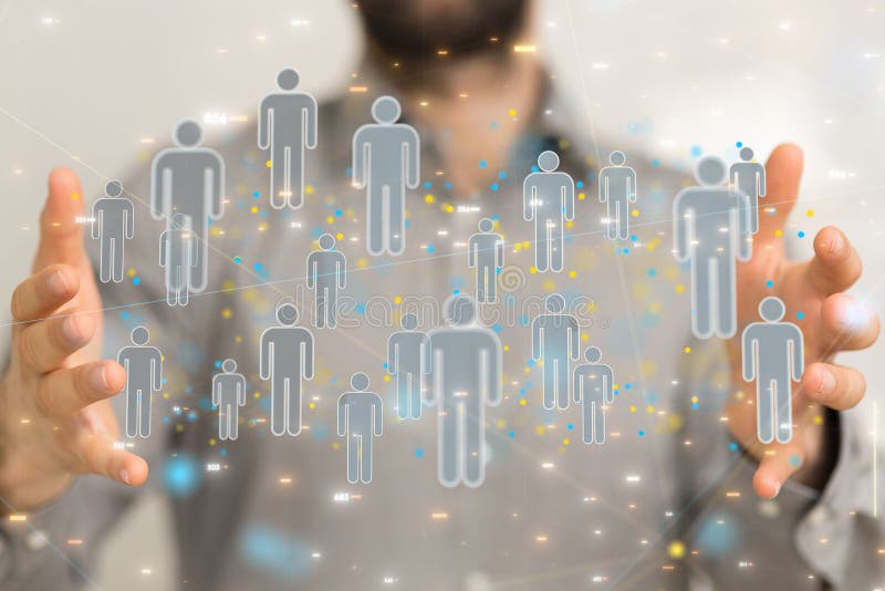 3d Floating Digital Illustration of Connected Human Icons between Hands ...