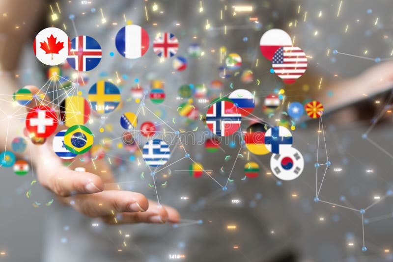 3d Floating Digital Illustration of World Flags Over a Hand- the ...