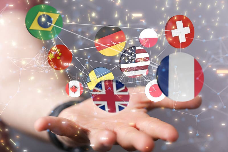 3d Floating Digital Illustration of World Flags Over a Hand- the ...
