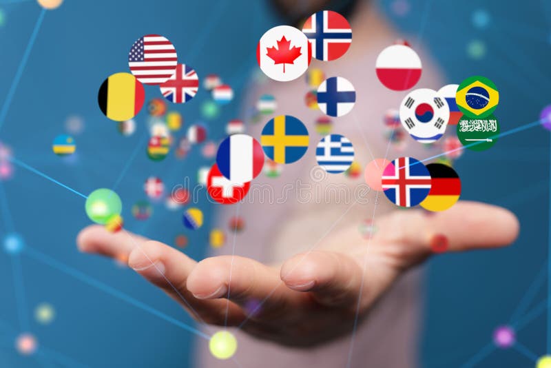 3d Floating Digital Illustration of World Flags Over a Hand- the ...