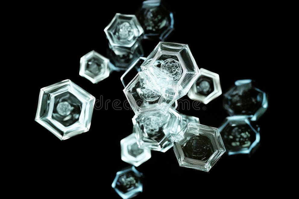 A 3D Floating Geometric Structure of Glowing Hexagons and Spheres ...