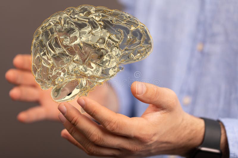 3D Floating Human Brain Above a Hand - AI Concept Stock Image - Image ...