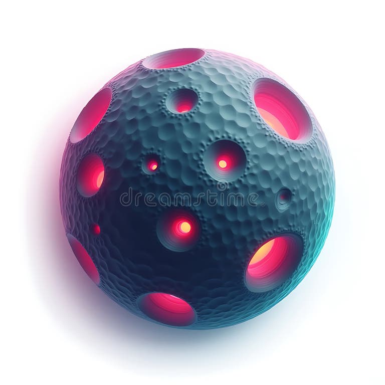 3D Floating Moon with Glowing Craters Stock Illustration - Illustration ...