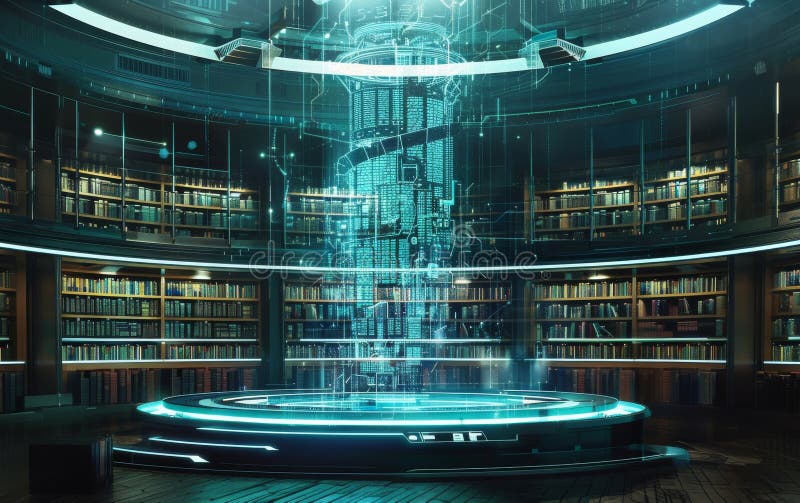 A 3D Floating News Banner in a Futuristic Library Detailing Digital ...