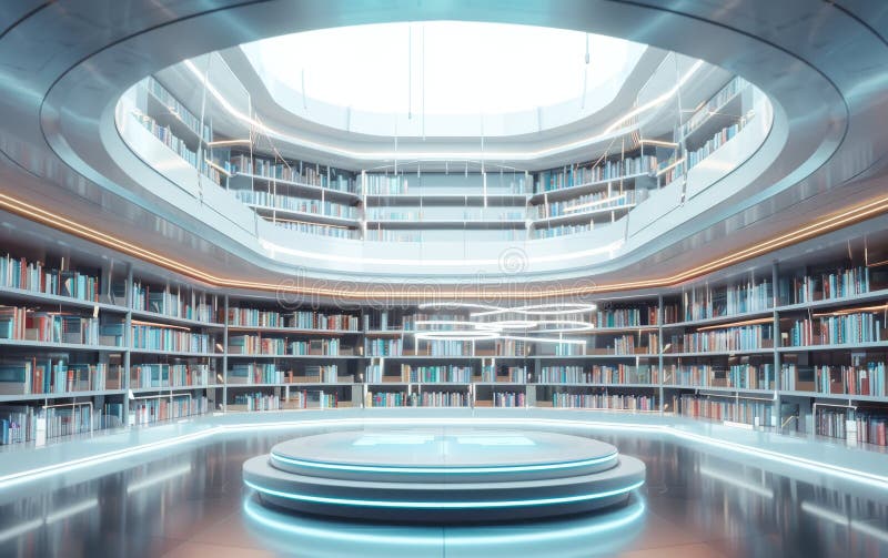 A 3D Floating News Banner in a Futuristic Library Detailing Digital ...