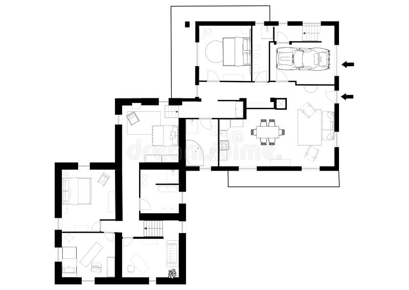 2d Floor Plan. Black&white Floor Plan. Stock Illustration ...