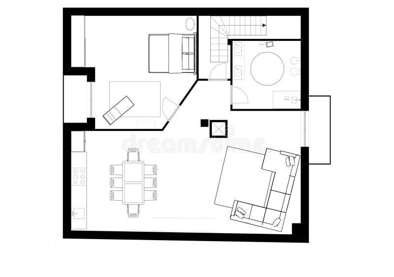 2d Floor Plan. Black&white Floor Plan. Stock Illustration ...