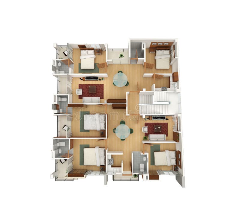 3D Floor Plan of a Residence Stock Illustration - Illustration of ...