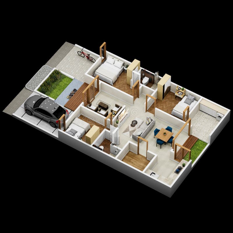 3d Floor Plan Top View House 135 Square Meters Stock Illustration ...