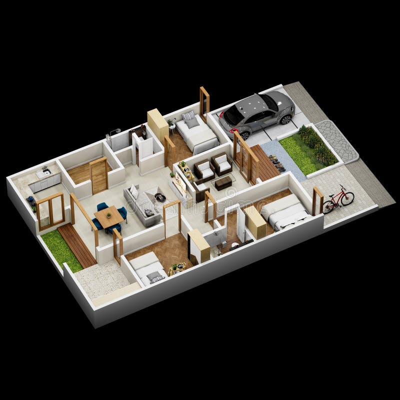 3d Floor Plan Top View House 135 Square Meters Stock Illustration ...