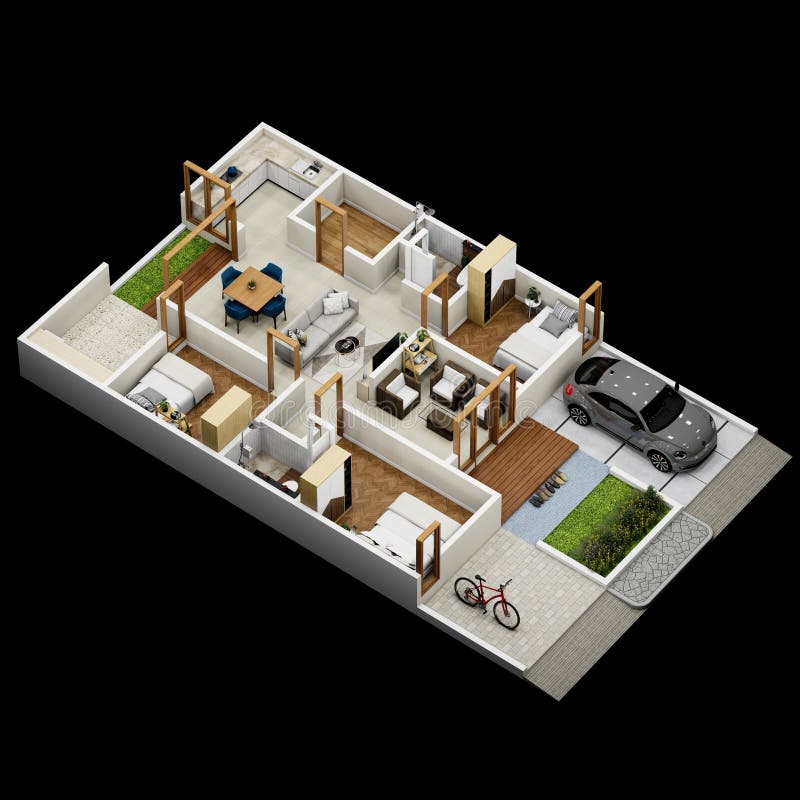 3d Floor Plan Top View House 135 Square Meters Stock Illustration ...