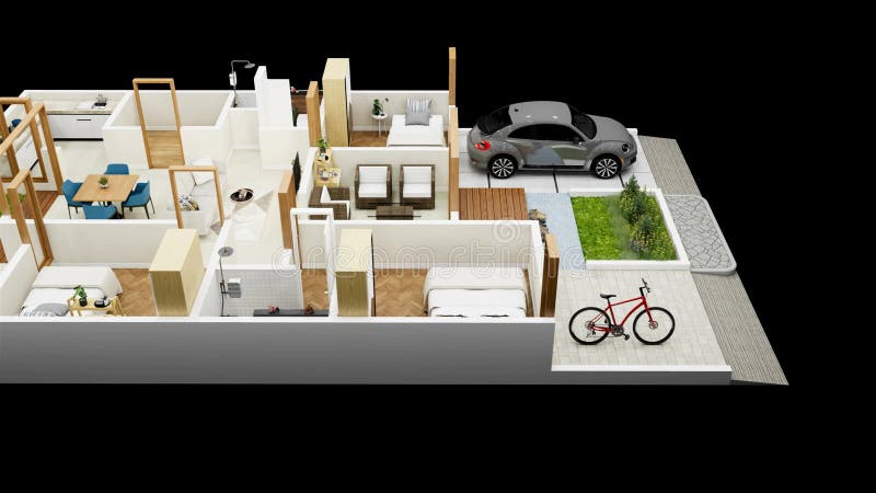 3d Floor Plan Top View House 135 Square Meters Stock Video - Video of ...