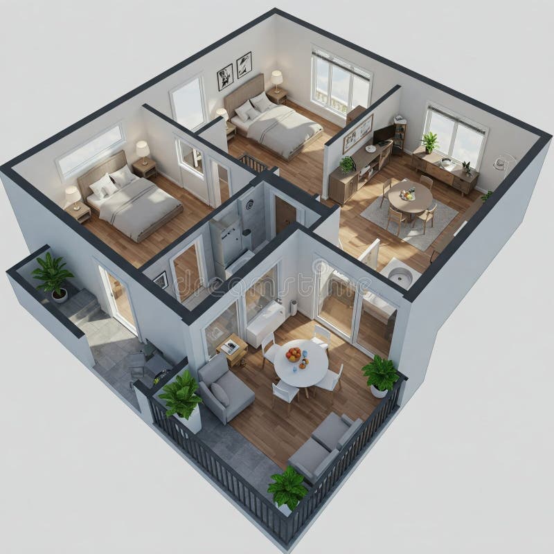Modern Two Bedroom Apartment Floor Plan (Generated with AI) Stock ...