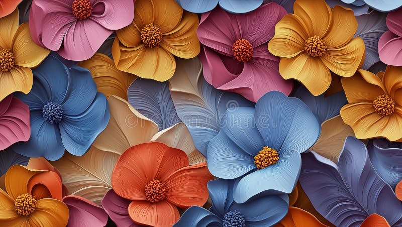 3D Floral Tile Background, Colorful, Seamless Stock Illustration ...