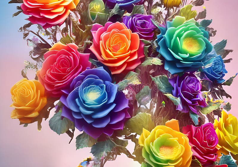 3D Flower Pattern on Stem Neutral Colors. Stock Illustration ...