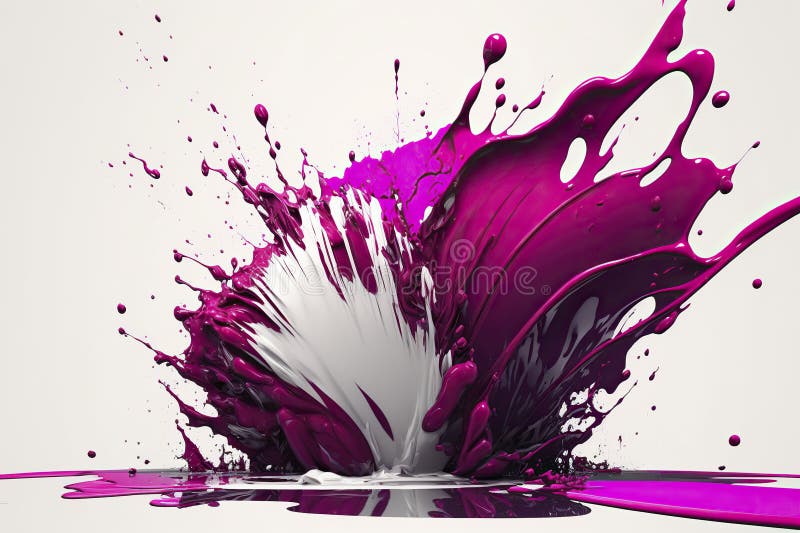 3d Fluid Brush Strokes. Explosion of White and Purple Paint Drips Stock ...